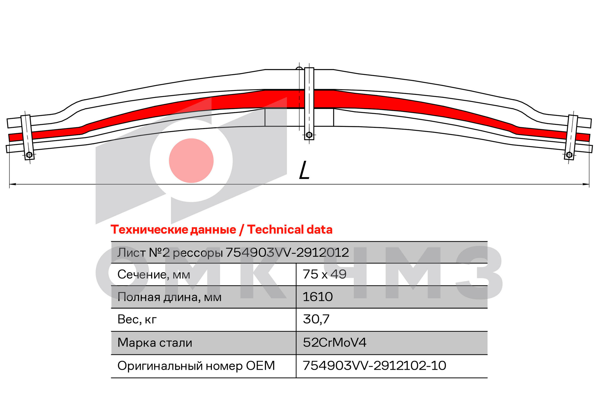 Лист №2 Рессора задняя для Volvo FH, FM 3 листа