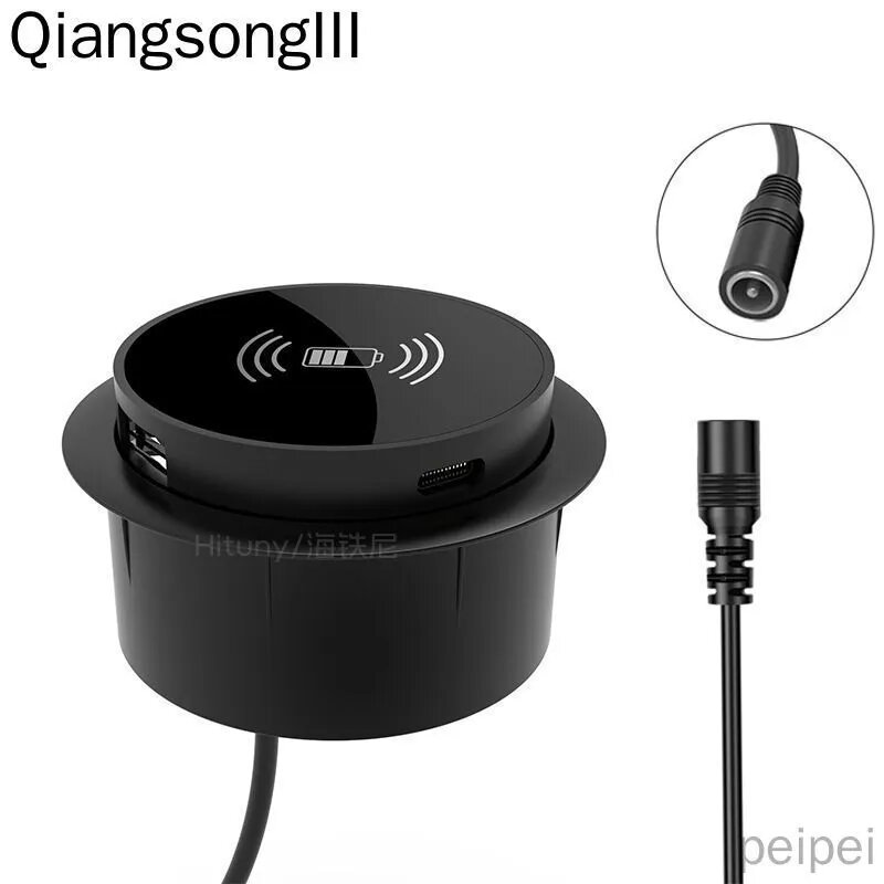 Зарядное устройство беспроводное встраиваемое, 20W PD + 18W QC, Type-C + USB-A + беспроводная зарядка