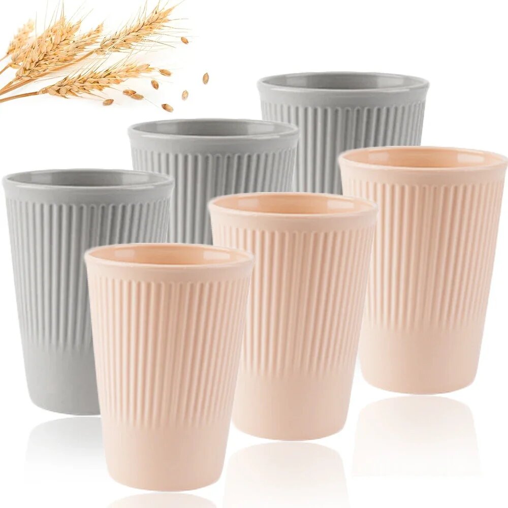 Набор из 6 кружек из пшеничной соломы uniturcky Бежевый, Grey Pink