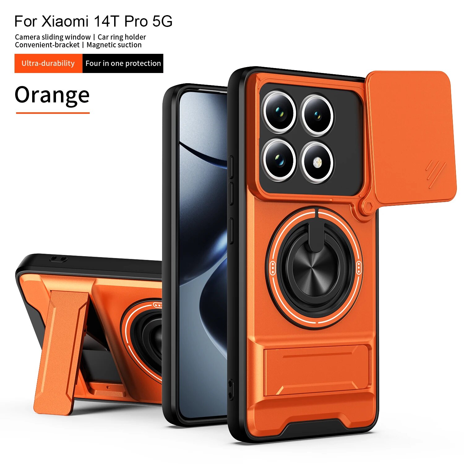 Магнитный Складной Прочный Чехол Xiaomi 14T Pro С Защитой xiaomi 14T pro, Оранжевый, SJia - Orange