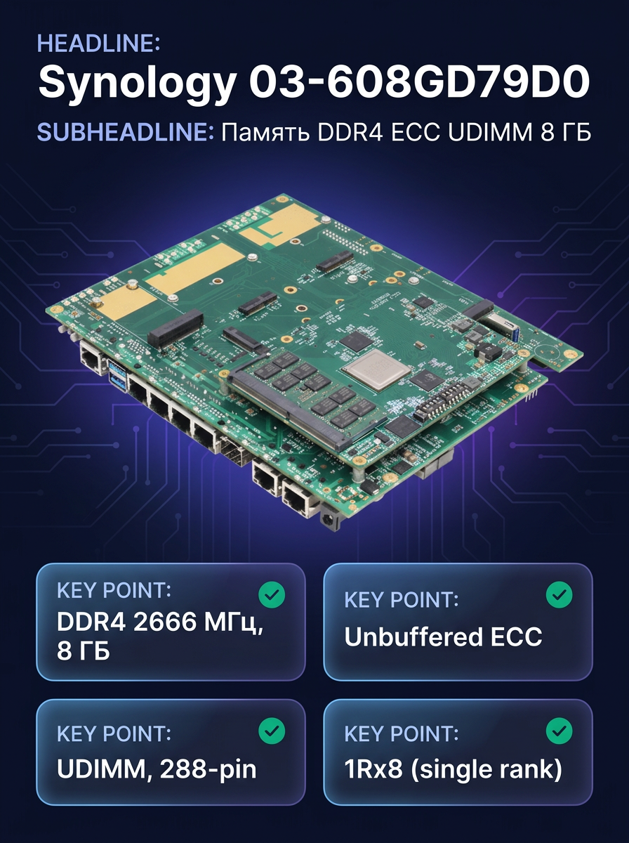 Модуль памяти Synology 03-608GD79D0, 8 ГБ, DDR4, 2666 МГц, ECC UDIMM