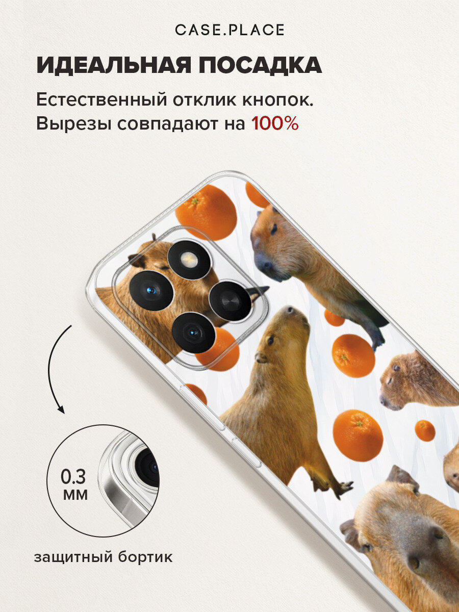 Чехол на Honor X8c / Хонор X8c с принтом "Капибара и апельсины", прозрачный — фото 1