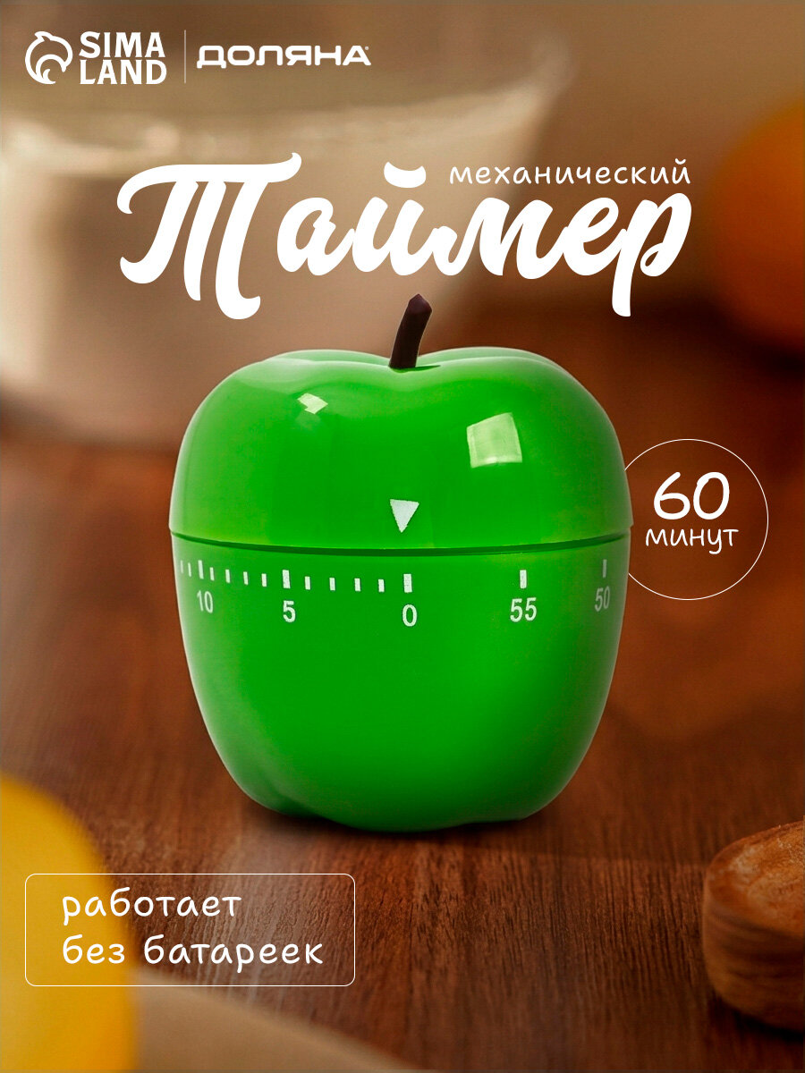 Таймер механический Доляна «Яблоко», кухонный, 6.5×7 см, зелёный