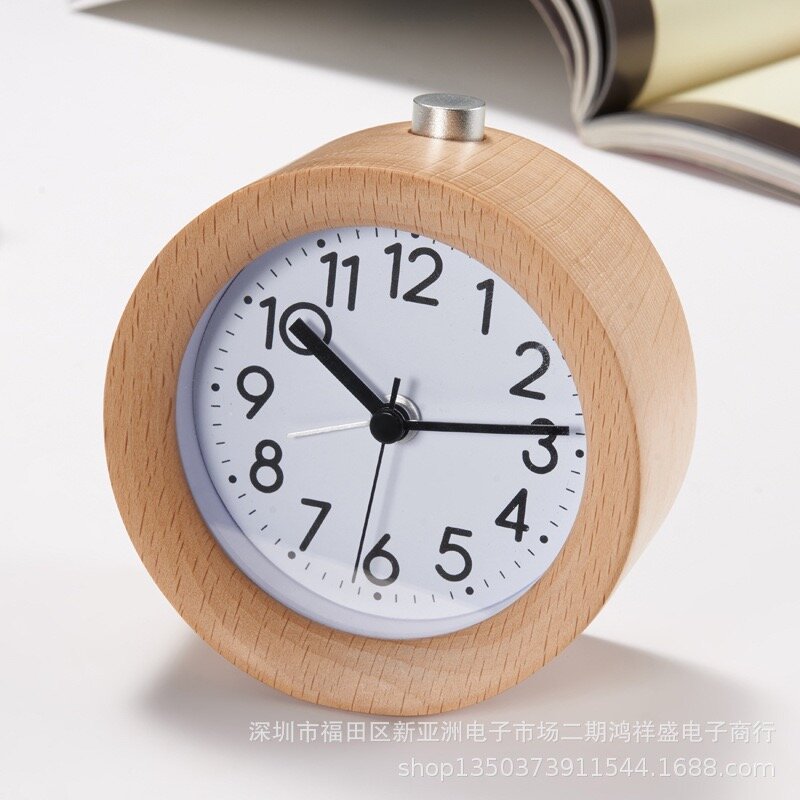 Wooden bedside digital alarm clock with night light gift fashion, brown