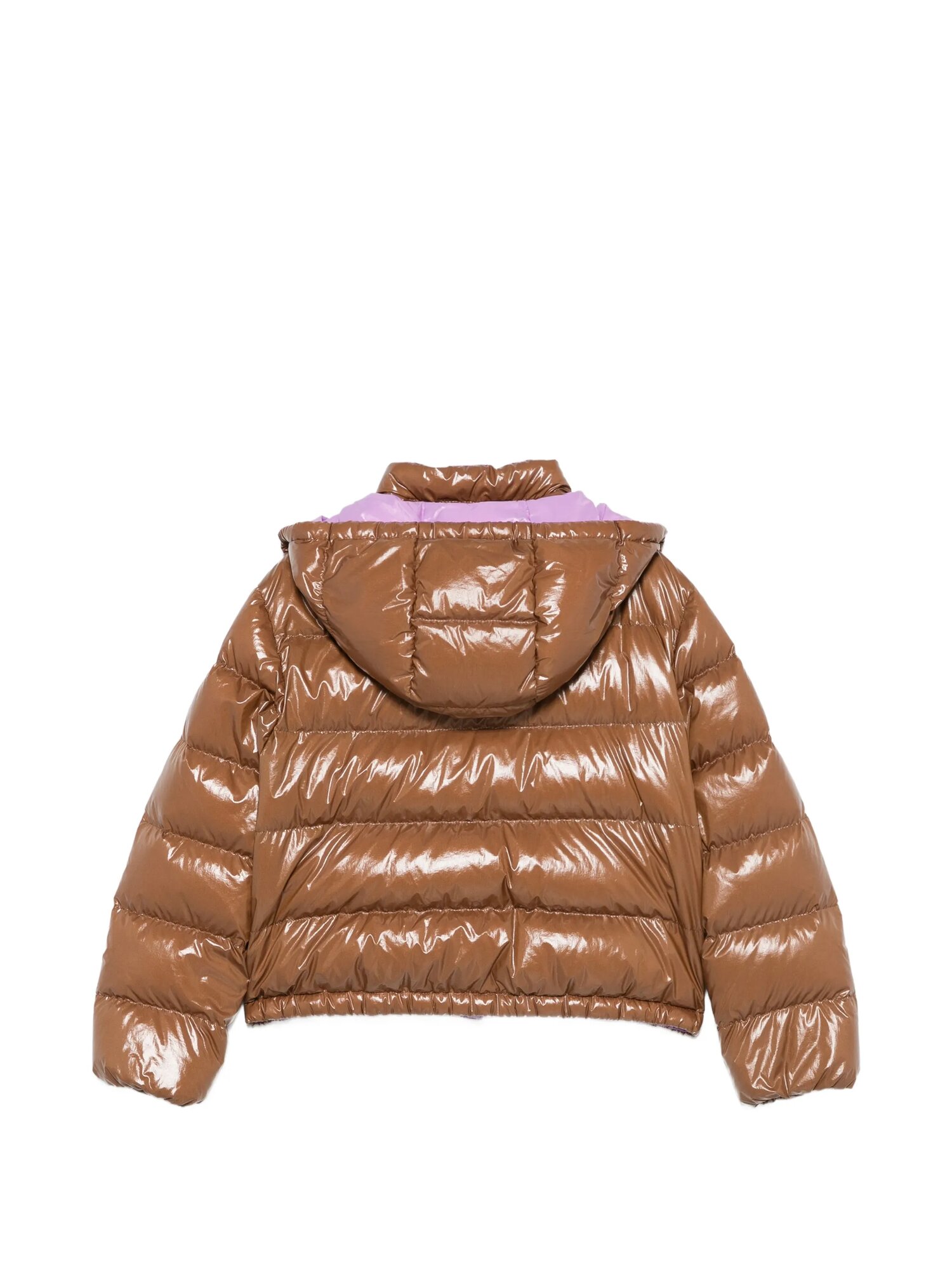 Куртка Moncler Logo-patch quilted zip-up hooded jacket, размер 10 лет, коричневый/серый/оранжевый — фото 1