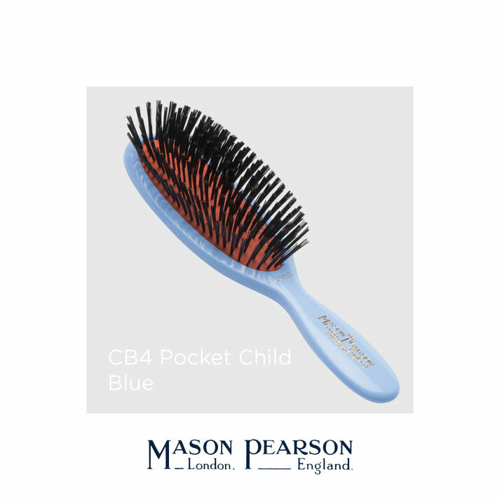 Маленькая детская расческа Mason Pearson CB 4 Pocket - (нежная длинная щетина из кабана), цвет синий