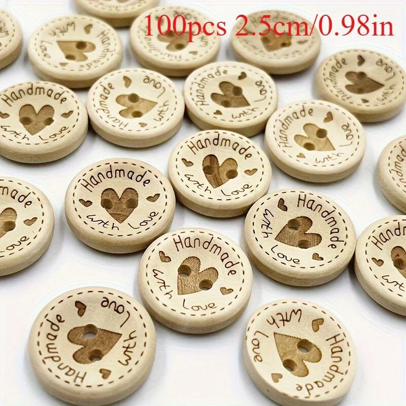 Деревянные пуговицы "Handmade" 2.5 см (100 шт)
