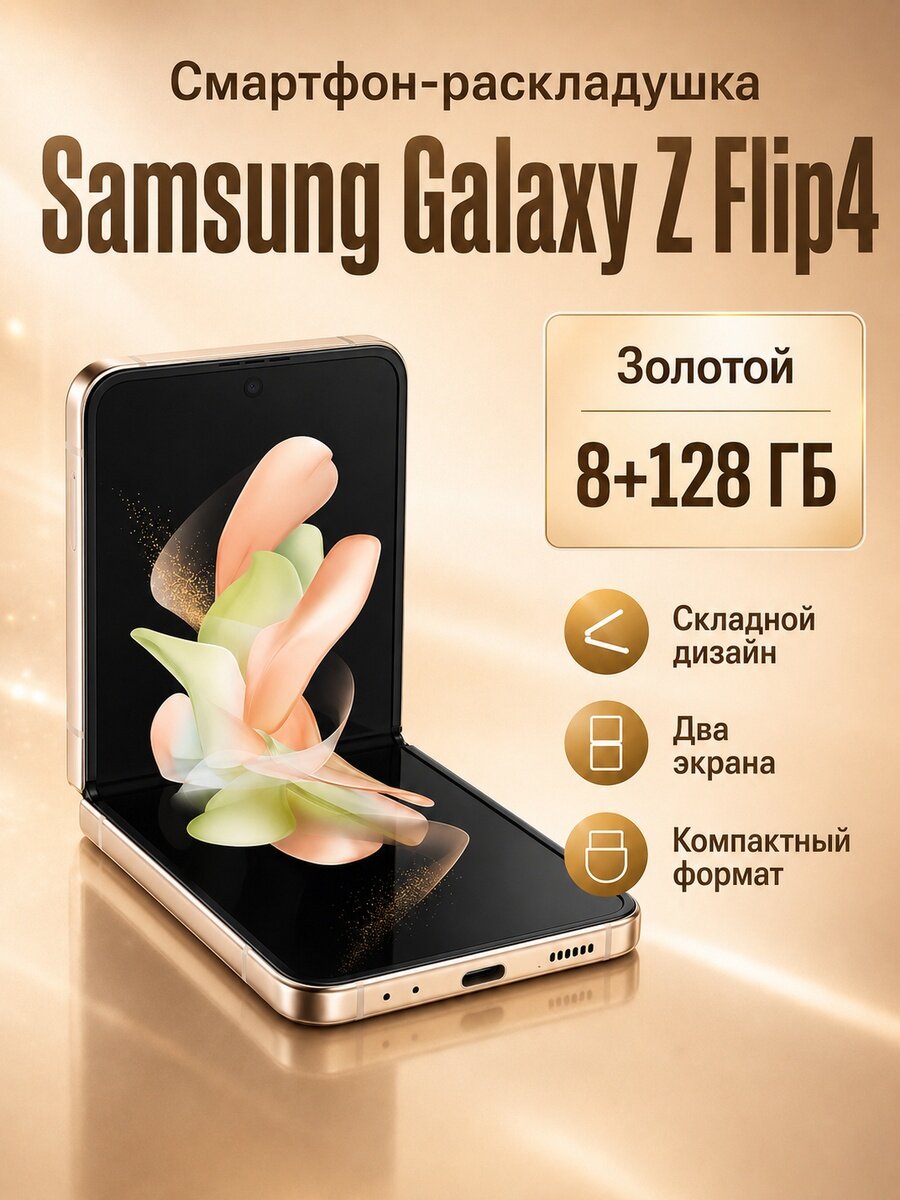 Смартфон Samsung Galaxy Z Flip4 5G 8/128 ГБ, золотой, складной, NFC