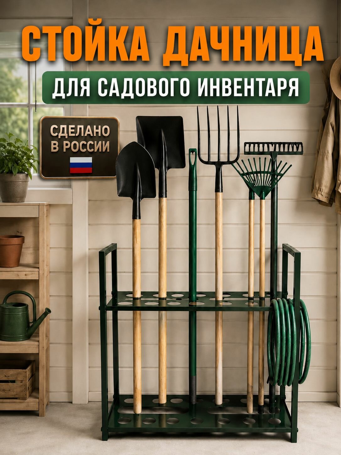 Стойка для садового инвентаря держатель для лопат и шланга Дачница