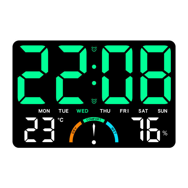 Led digital wall clock with calendar and temperature display for bedroom and living area brand, green
