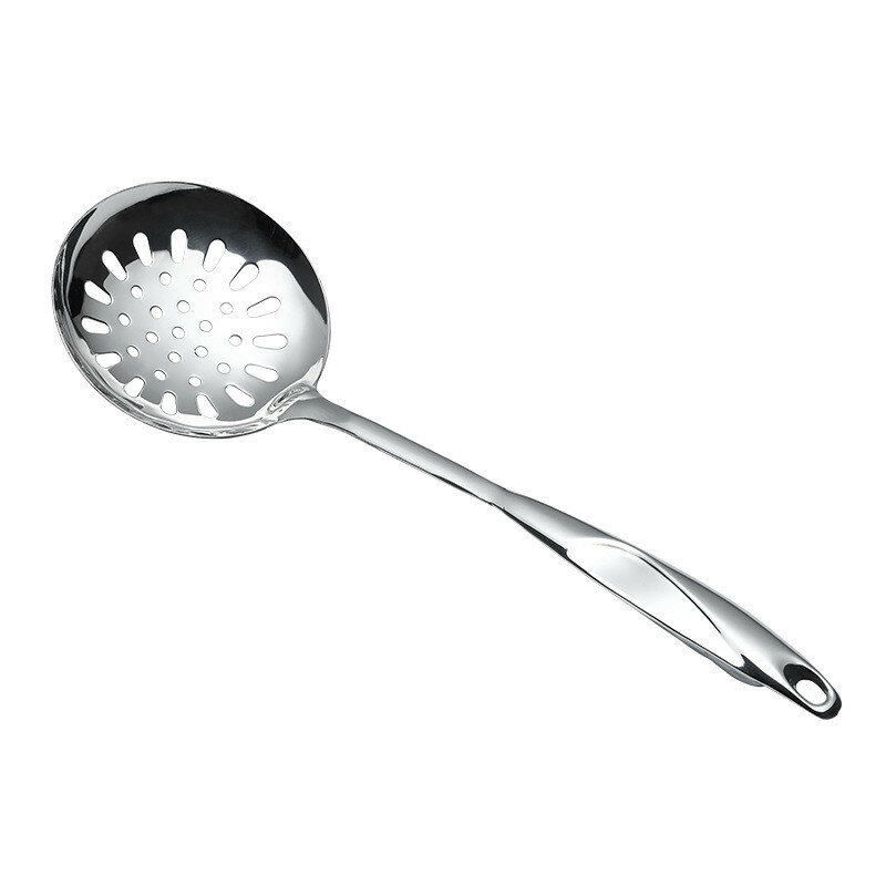 Stainless steel cooking utensils with wall holder for durable nondeforming kitchen tools strainer
