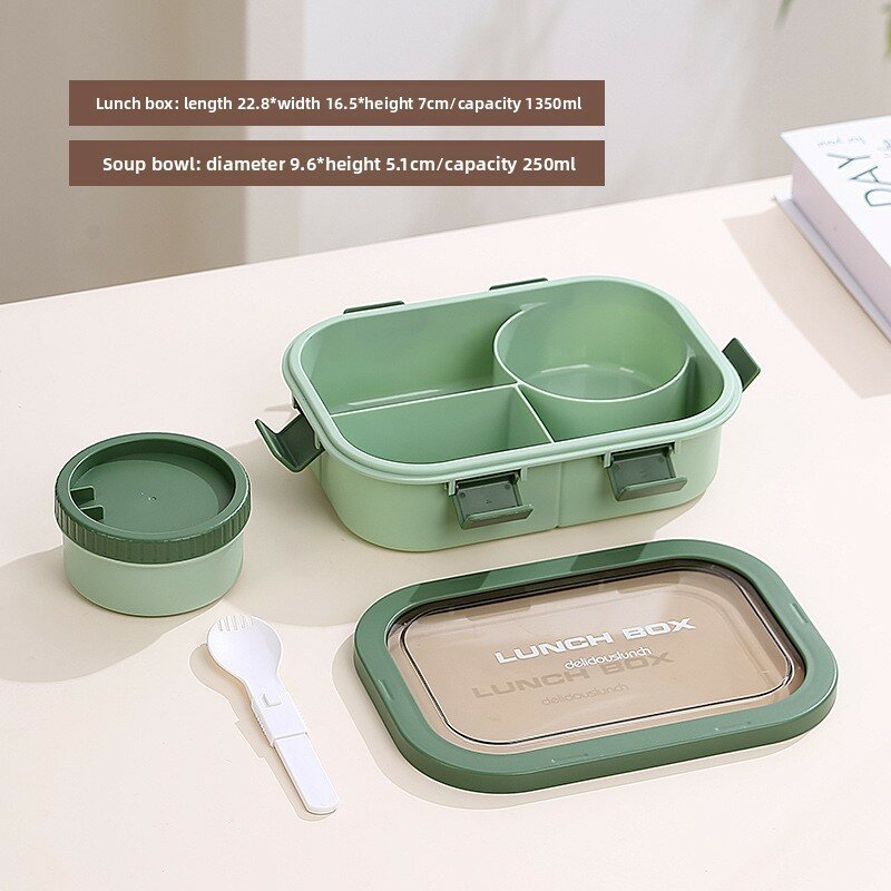 Bento box kids and adults plastic microwave safe removable soup bowl for school and work, green