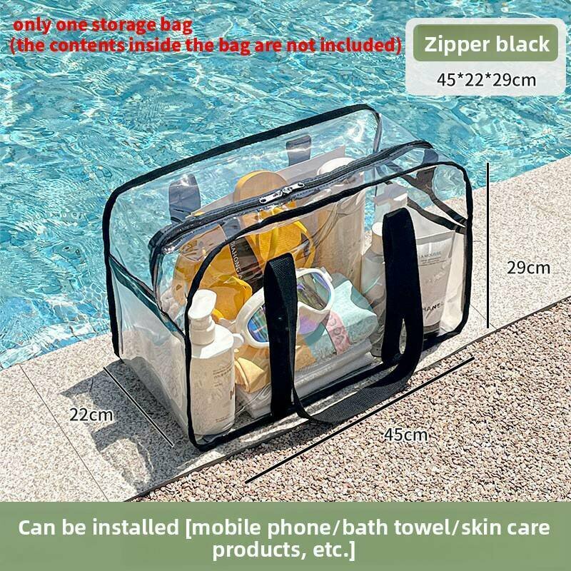 Beach bag pvc waterproof with large capacity for travel and swimming essentials black zipper