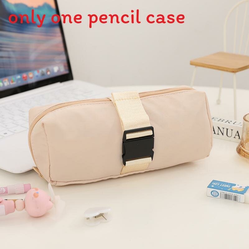 Pencil case elegant fabric for girls with big storage space for school and office beige