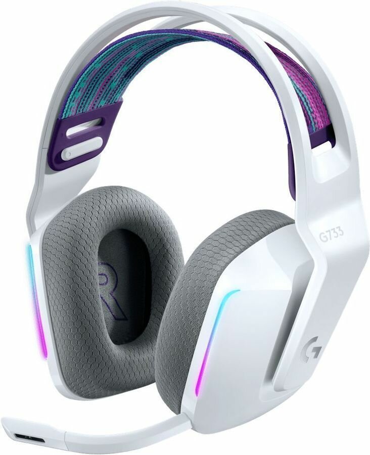 Гарнитура беспроводная игровая Logitech G733 LIGHTSPEED RGB Gaming (981-000883), радиоканал, белая