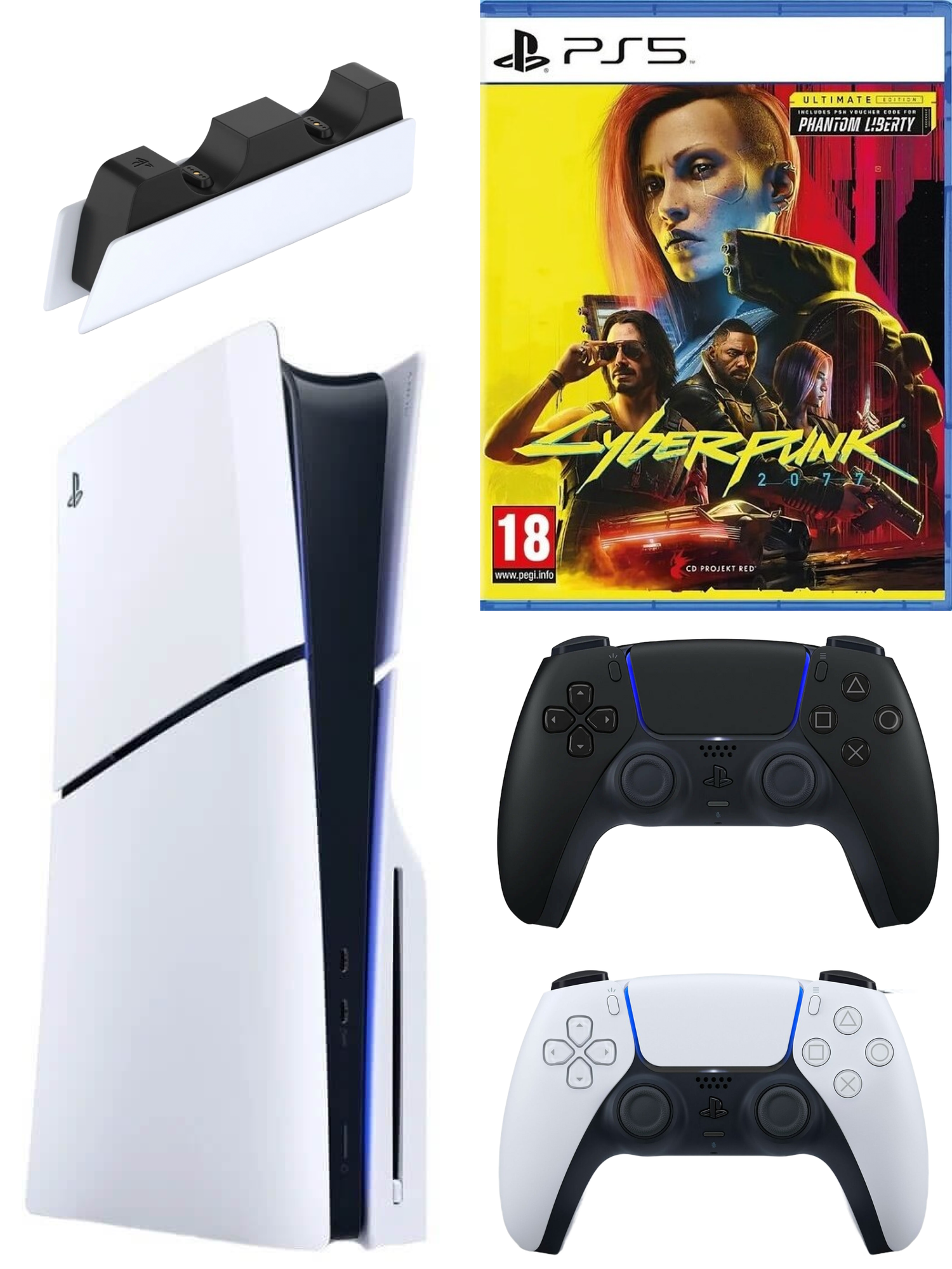 Игровая приставка Sony PS 5 Slim, 1ТБ(с дисководом)+2 геймпад+Зарядная станция+Cyberpunk 2077(подробности в чате)