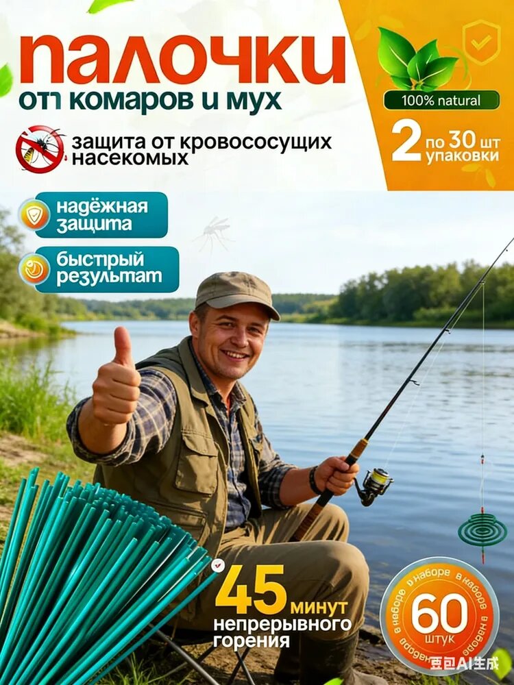 GEALFIS Палочки от мошек и гнуса 60 шт ароматические инсектицидные для улицы защита от мелких насекомых на даче
