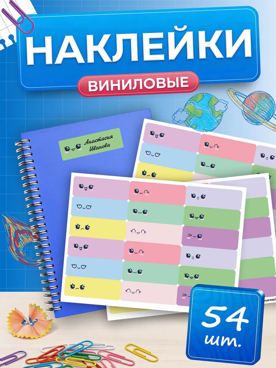 Наклейки школьные для подписи на учебники, канцелярию, 54 шт