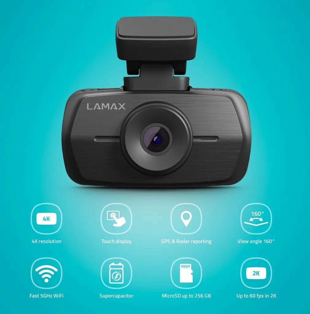 Видеорегистратор Lamax c11 4К 160 градусов датчики G‑сенсор, детектор движения, ручная блокировка касанием.