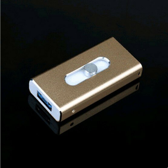Металлический 3-в-1 флеш-накопитель с USB-C, Lightning и USB-A для iPhone, Android и ПК - 128GB, Золотой