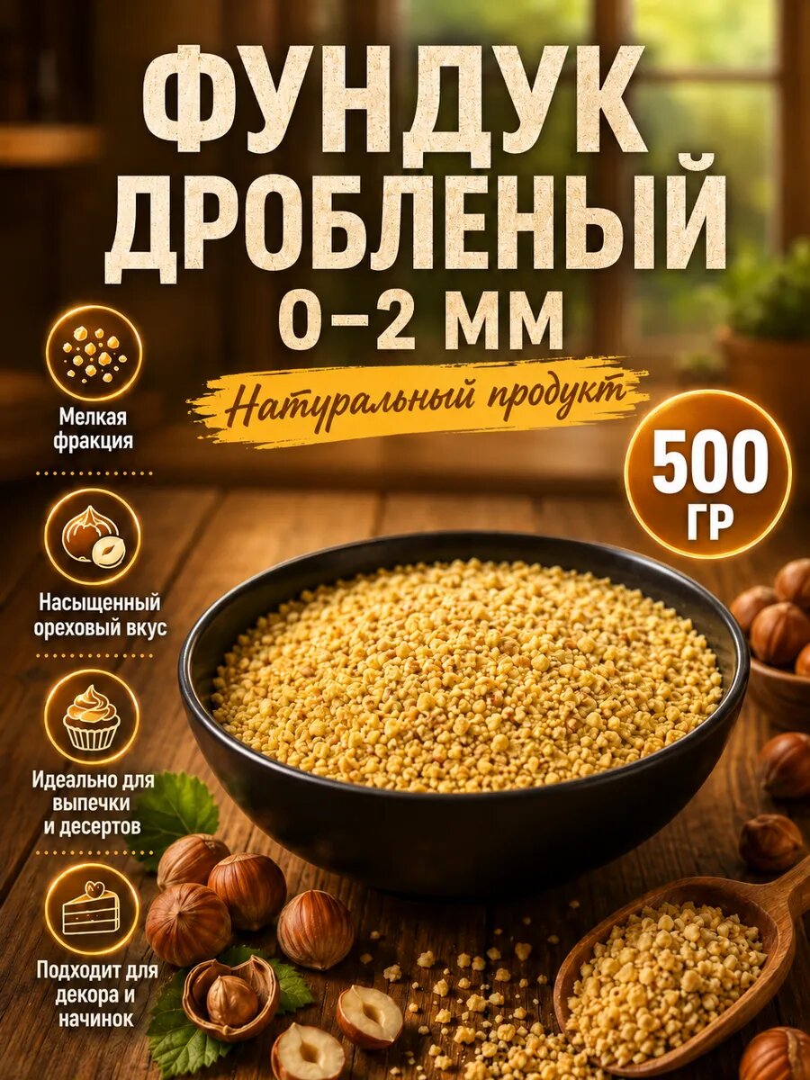 Фундук жареный дробленый 500 гр, натуральный, фракция 0-2 мм