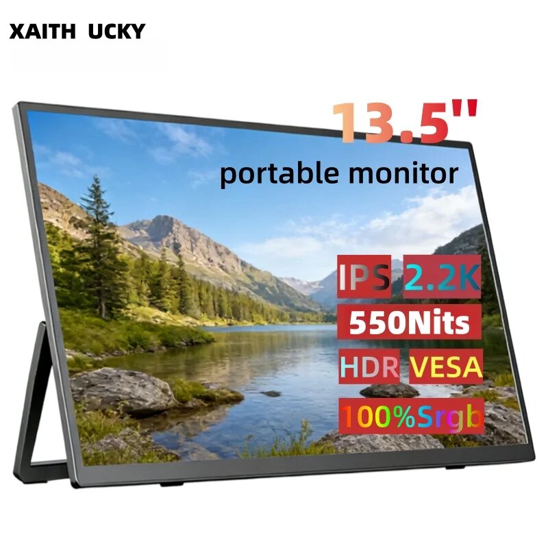 Портативный Монитор XAITH UCKY 13.5' 2K IPS 60 Гц С USB-C, HDMI, HDR, VESA, Встроенными Динамиками, Внешний Дисплей Для Ноутбука