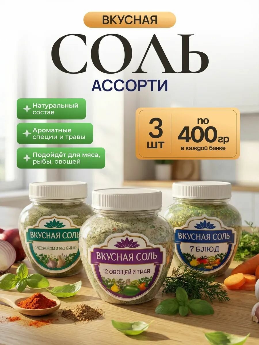 Набор соль 3 банки по 400 грамм микс вкусов пищевая 4 штуки