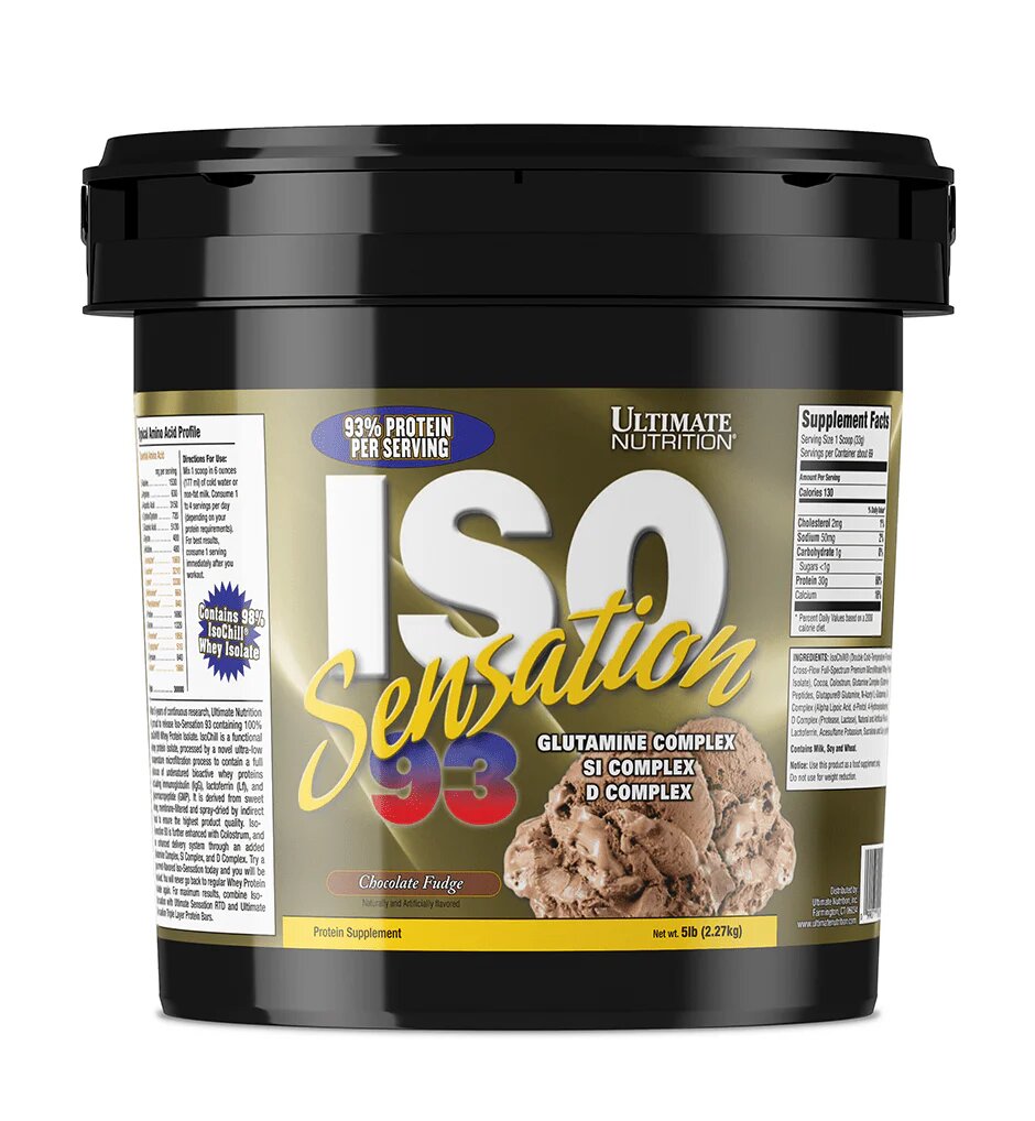 Ultimate Nutrition ISO Sensation 93, сывороточный, для набора мышечной массы и похудения,2.27кг вкус шоколадной помадки