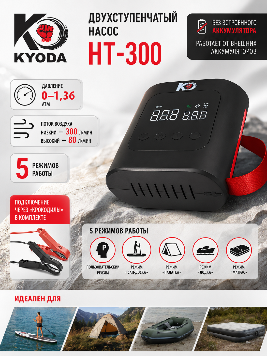 Насос для лодки пвх / сапборда электрический аккумуляторный KYODA