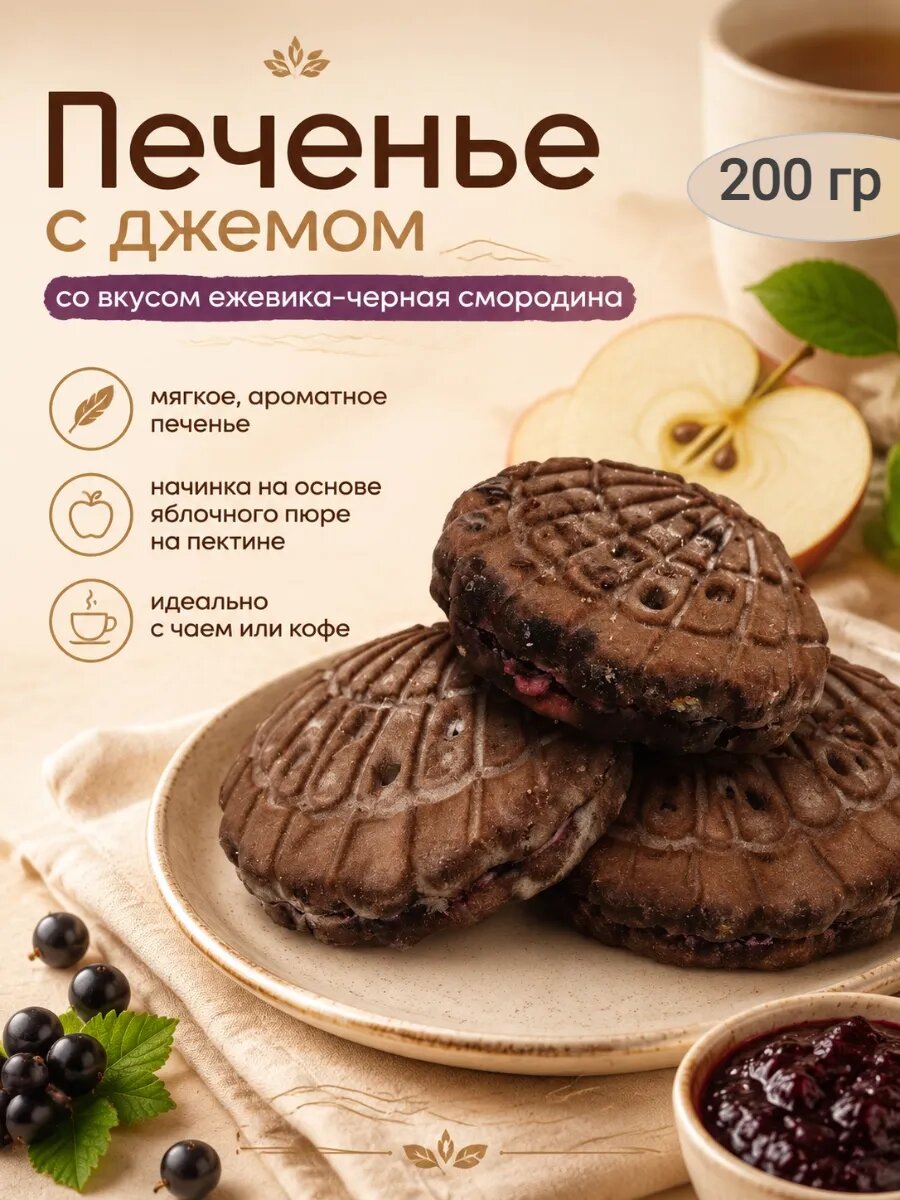 Печенье с джемом, ежевика-черная смородина,200гр