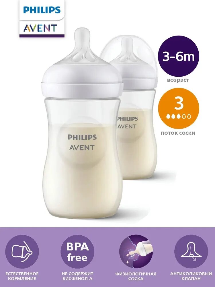 Бутылочка для кормления новорожденных Philips Avent Natural Response, SCY903/01, 260 мл, 3 мес+, с антиколиковым клапаном