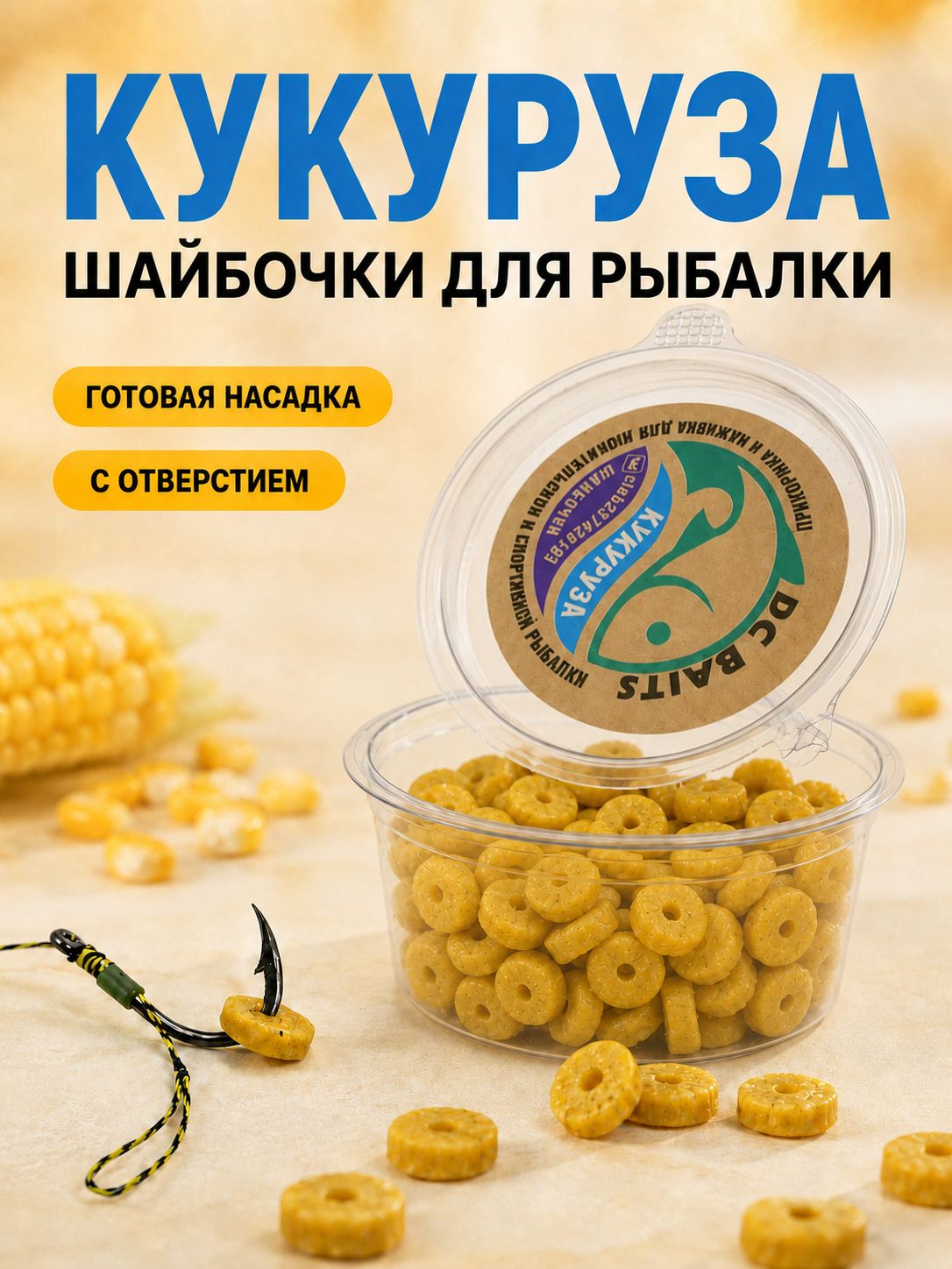 Насадка для рыбалки Шайбочки 9 мм, 30 г, Кукуруза - наживка на крючок для фидера, карася, леща, плотвы