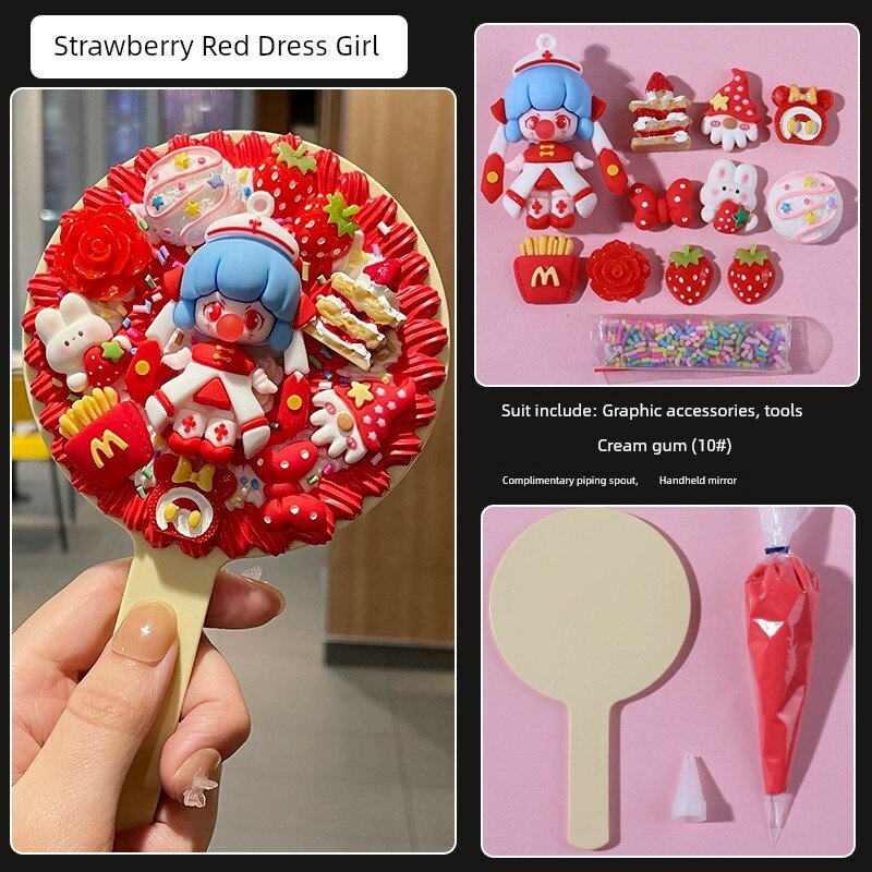 DIY набор для ручного зеркала: малиновая девочка в платье, все материалы в комплекте для сборки