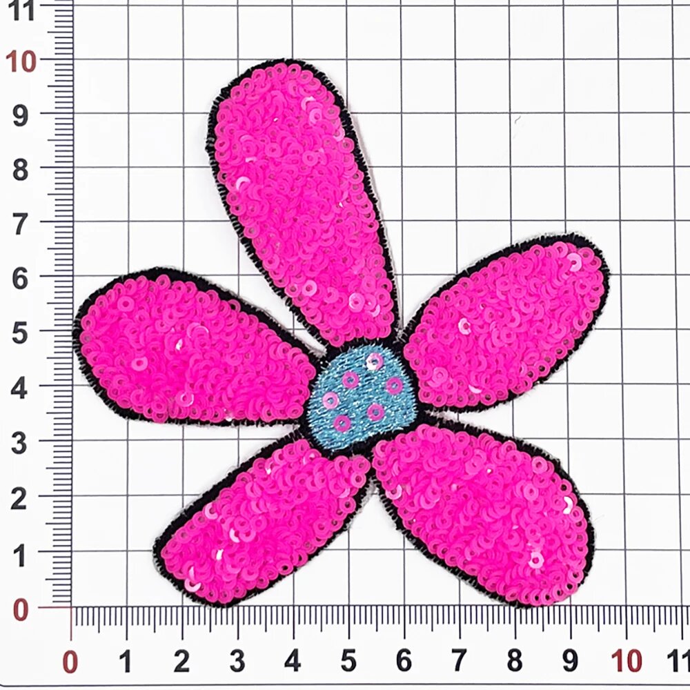 Цветочный патч с пайетками, полиэстер, 8x9 см Розовый, pink