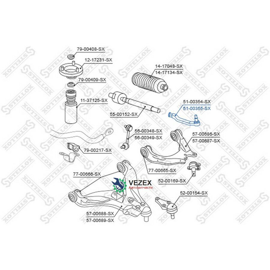 STELLOX 5100355SX наконечник рулевой правый!\ Mitsubishi Pajero V63/73W/Montero 99>