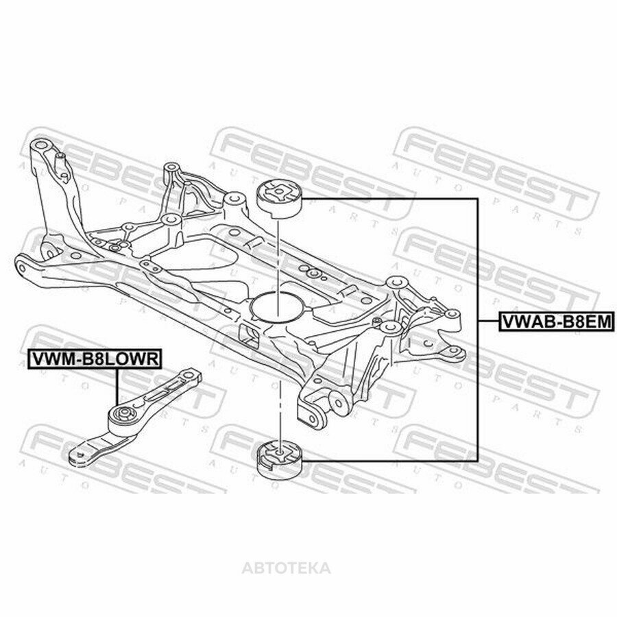 Сайлентблок подрамника SKODA OCTAVIA A7/VW TIGUAN (AD1) компл. FEBEST VWABB8EM
