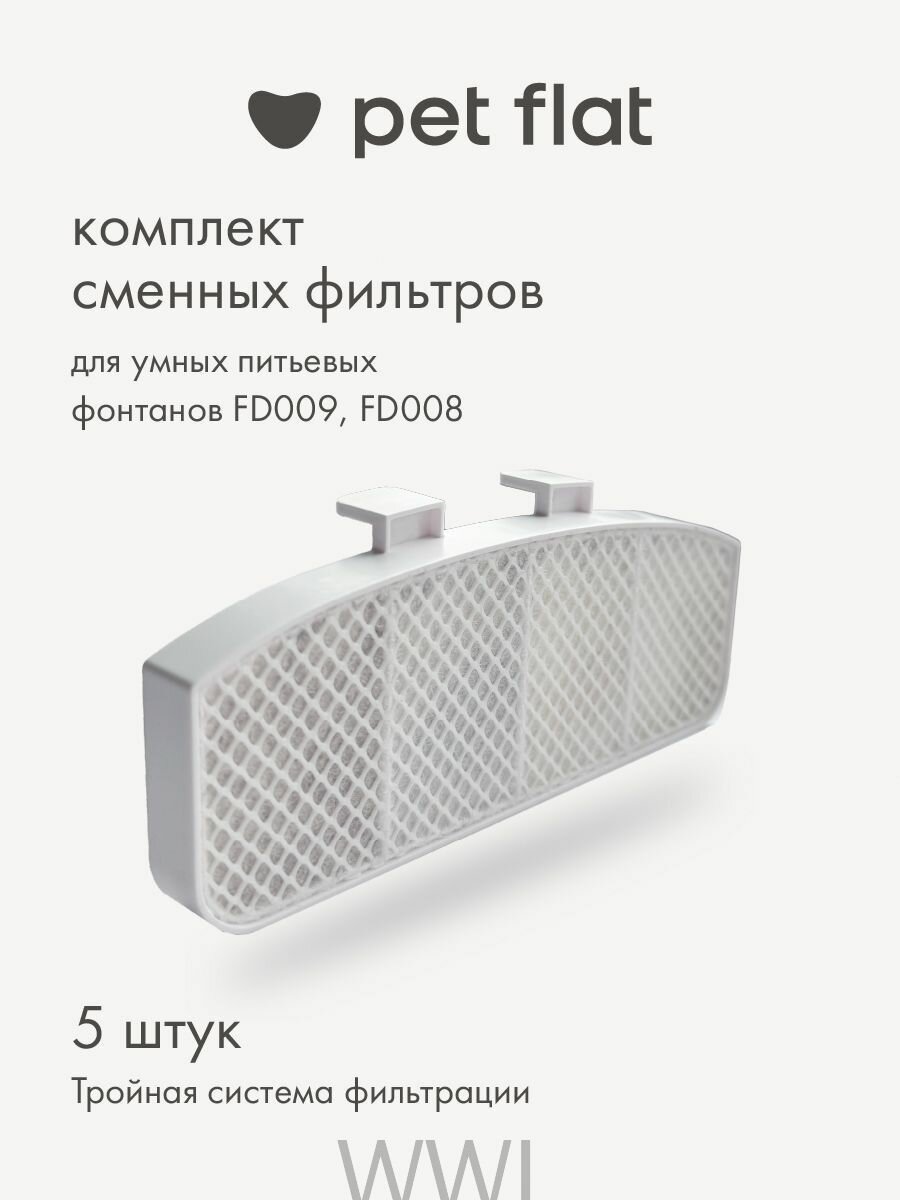 Фильтр для поилки - фонтана FD008 и FD009 Pet Flat для кошек и собак, набор 5 шт