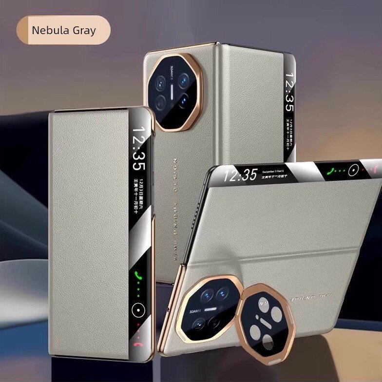Чехол для Huawei Mate X6 Ultimate Edition с защитой камеры, магнитная крышка из верхней кожи в туманно-сером,