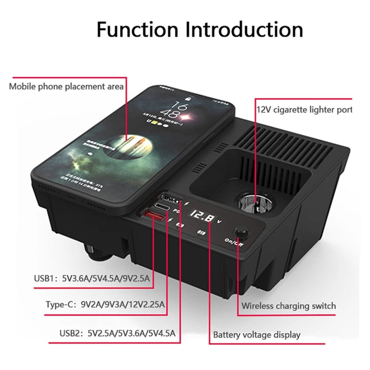 Bluetooth 5.3 передатчик Беспроводная зарядка для прикуривателя Jetta Mk6 Быстрая зарядка Автомобильное зарядное устройство