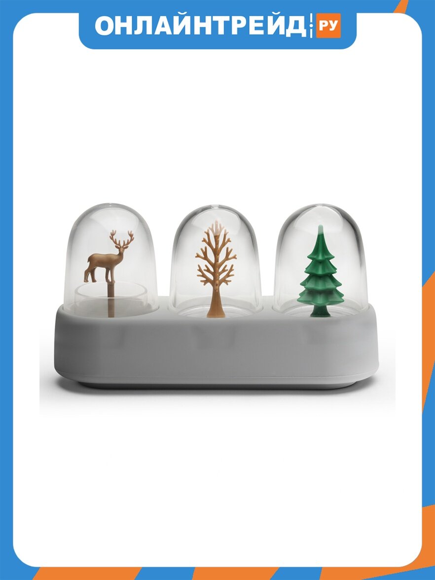 Набор емкостей для соли, перца, зубочисток с подставкой Qualy Forest Ecology QL10382-CL-GY