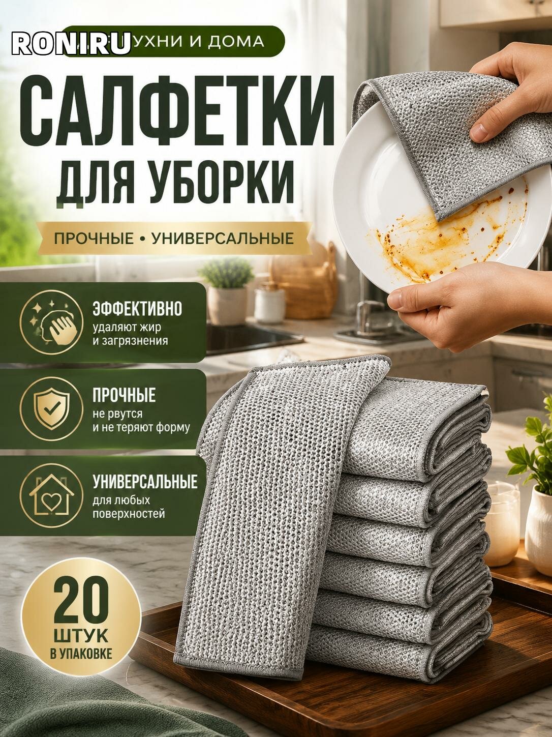 Салфетки для уборки кухни и дома — прочные универсальные салфетки, эффективно убирают жир и загрязнения всегда