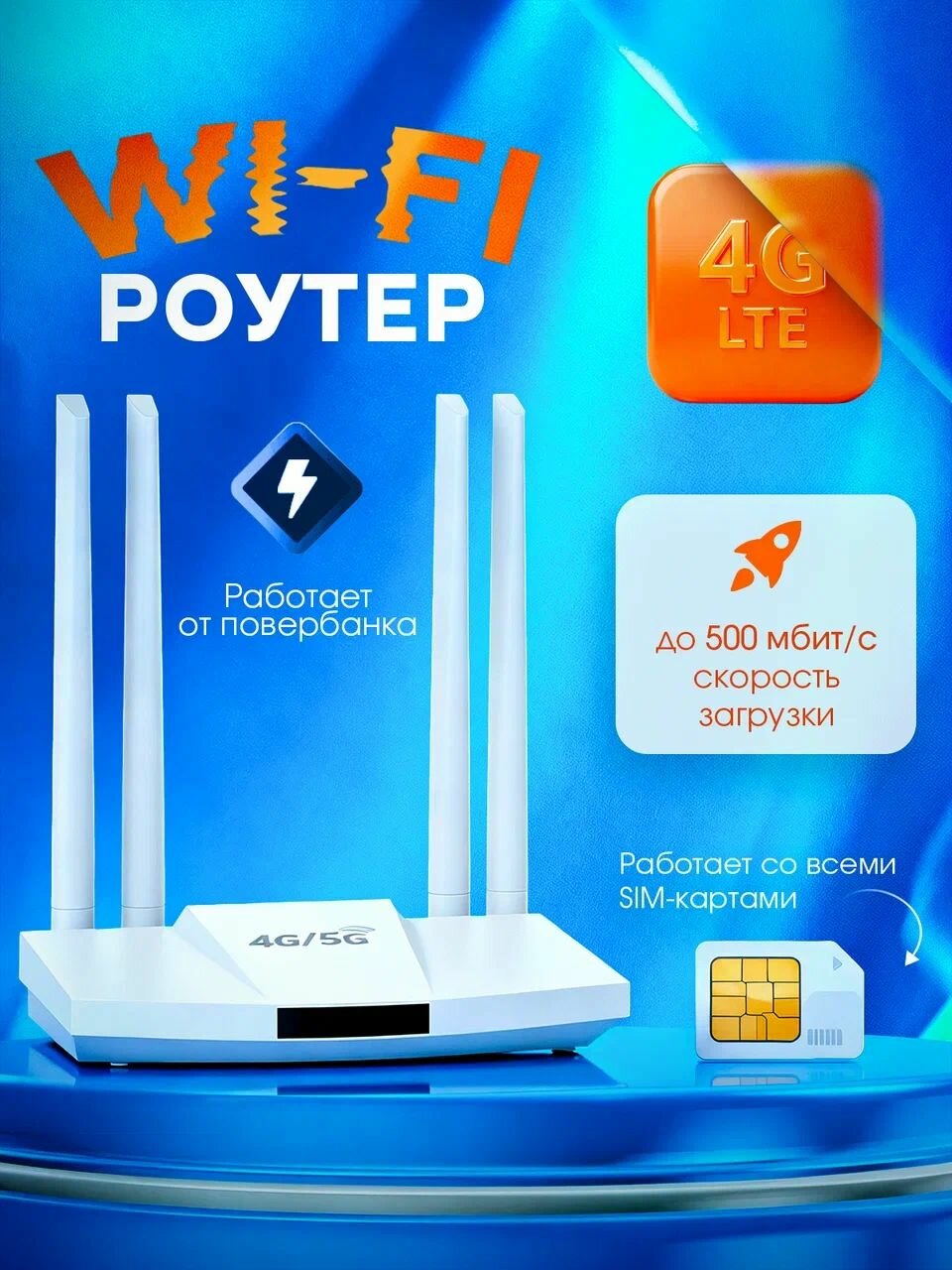 Роутер wifi для дома с сим картой, скорость до 500 мбт/с 4G с радиусом 150 метров (PR5-4)