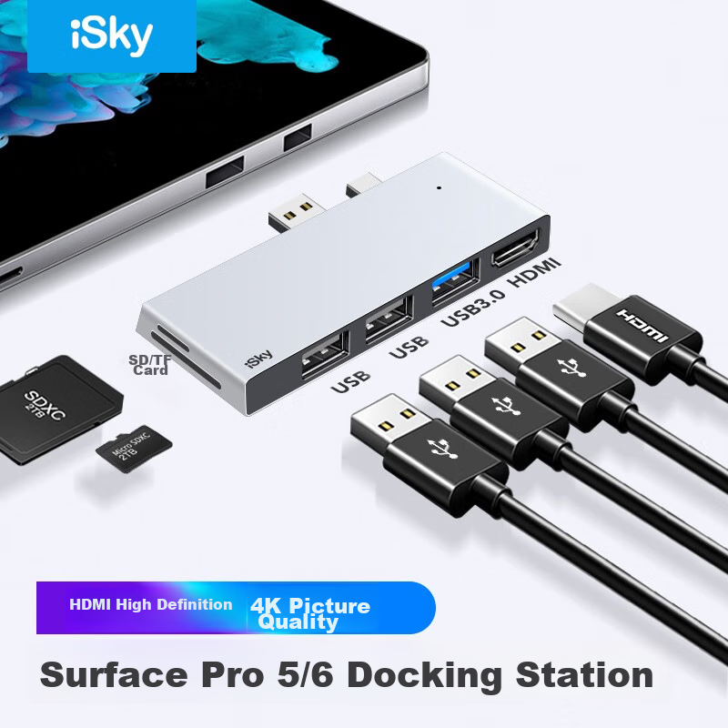 Isky Док-станция для Surface Pro5/6 с 6 портами HDMI видеоадаптер USB проекционный хаб для планшетов и ноутбуков