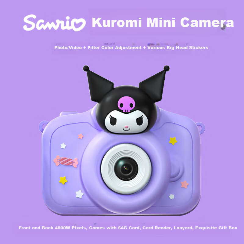 Детская камера Feibei Kuromi 4800 МП HD съемка и видео для девочек 3-6 лет Цвет：Модель Kuromi B [4800 МП] 32 ГБ памяти