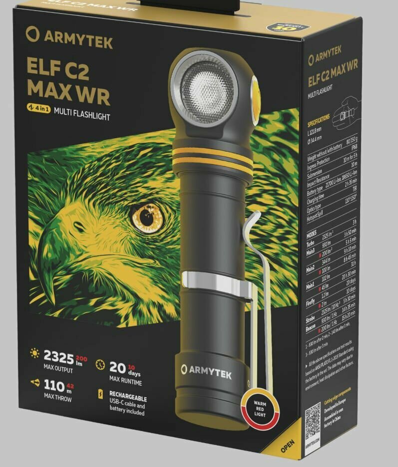 Armytek Elf C2 Max WR Мультифонарик 4 в 1, 2500 люмен, налобный фонарь с теплым/белым светом, светодиодный фонарь EDC с тестом, Lampe De Poche