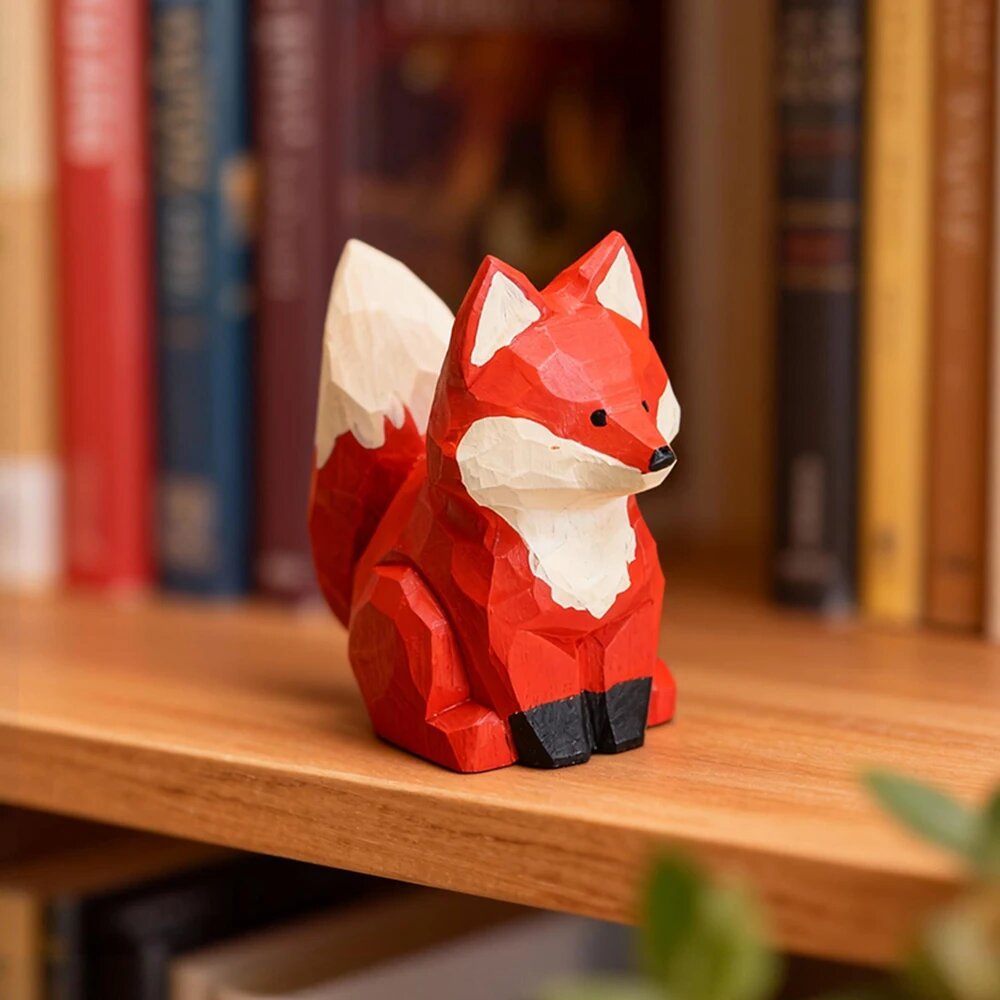 Деревянная статуэтка лисы и розы, fox and rose — фото 1