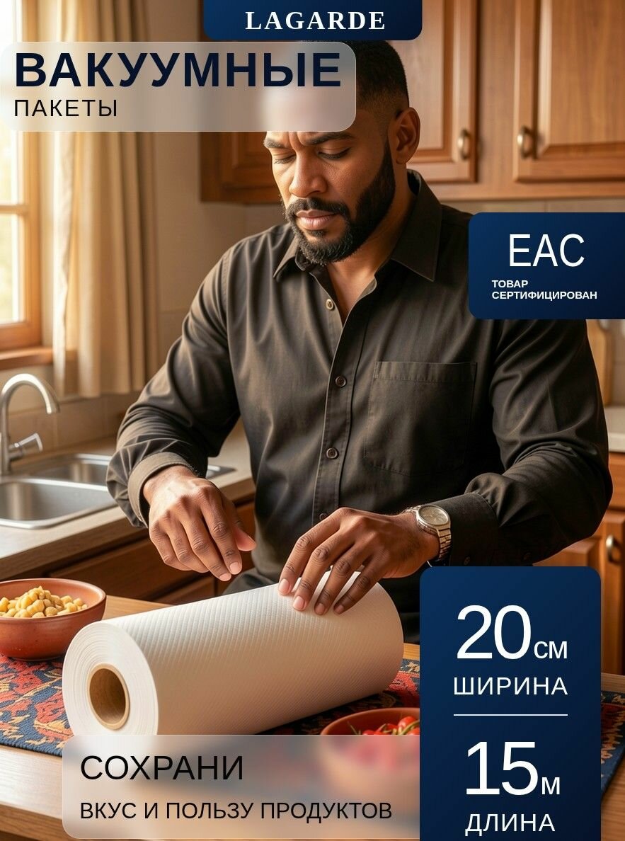 Пакеты для вакууматора рифленые, для хранения и заморозки продуктов/ приготовление сувид прозрачные 20 * 1500, рулон для вакуумной упаковки для заморозки су-вид рулонные пакеты