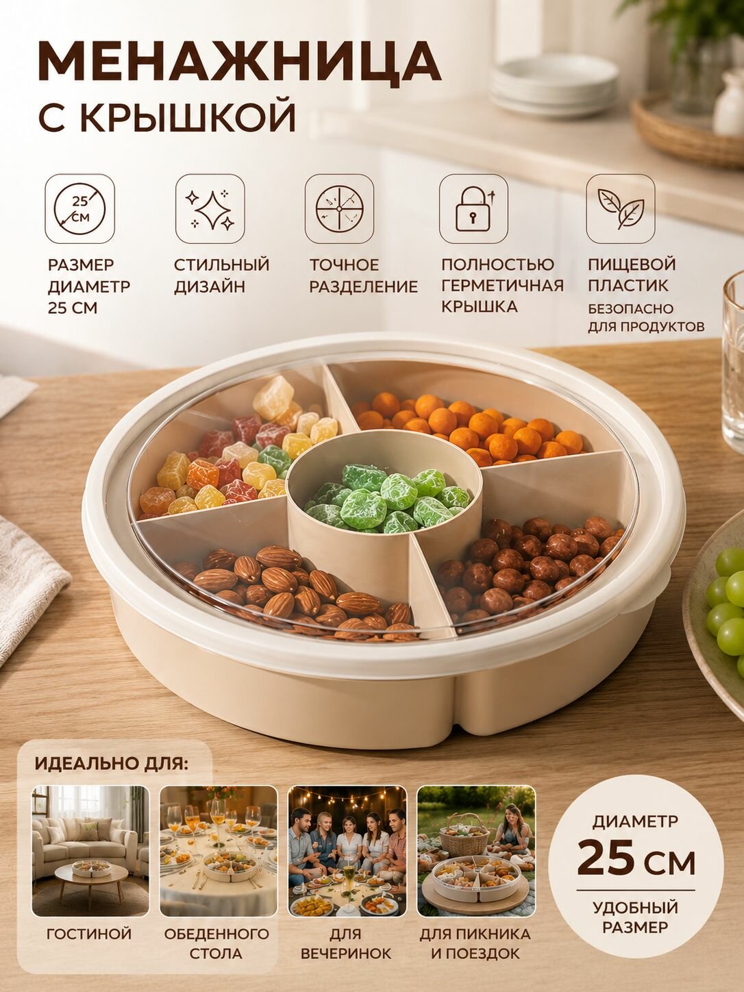 Менажница "Менажница", диаметр 25 см, 1 шт диаметр 25 см круглая
