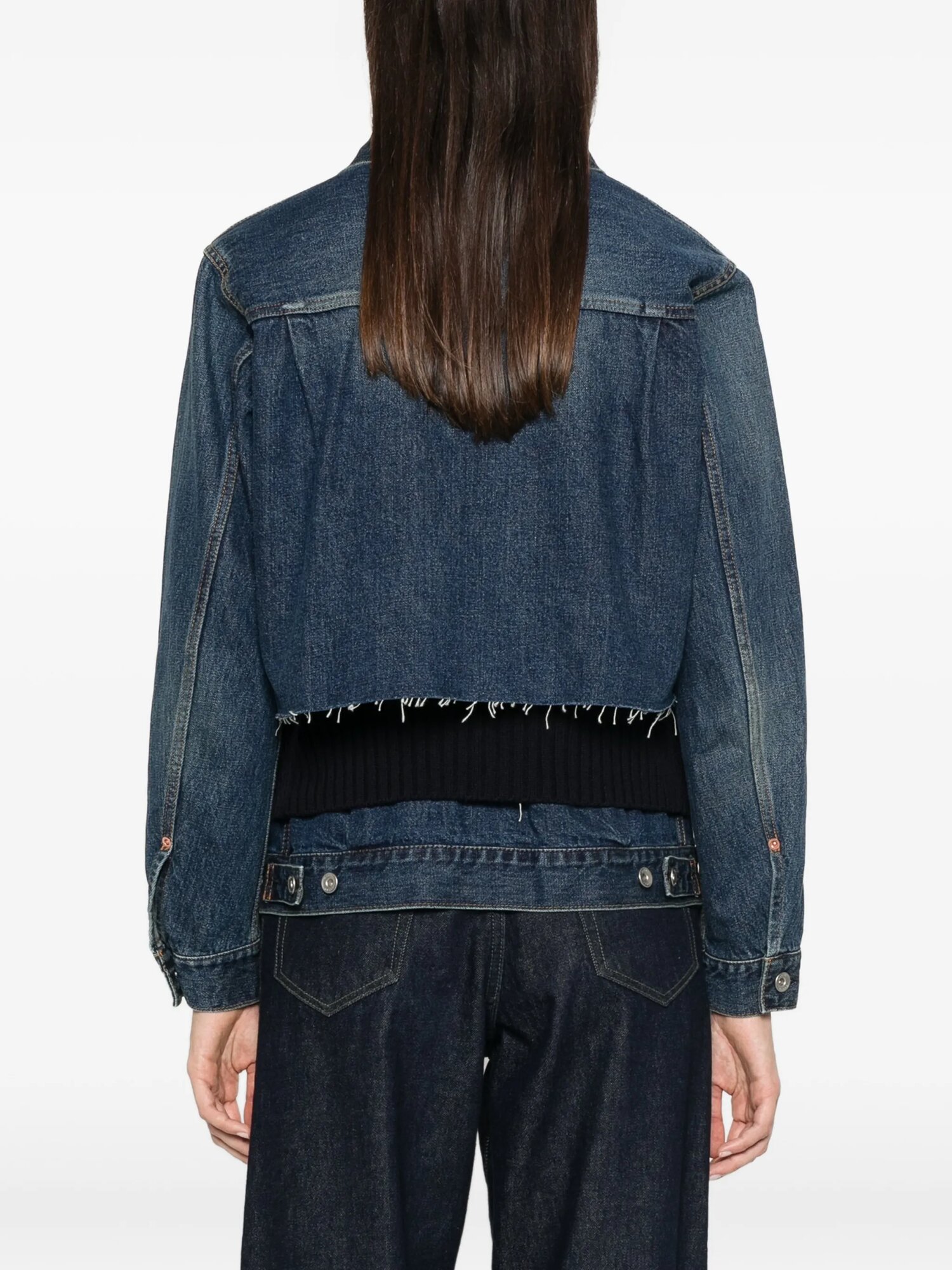 Куртка Sacai Raw-cut knit-panelled denim jacket, размер 44 — фото 1