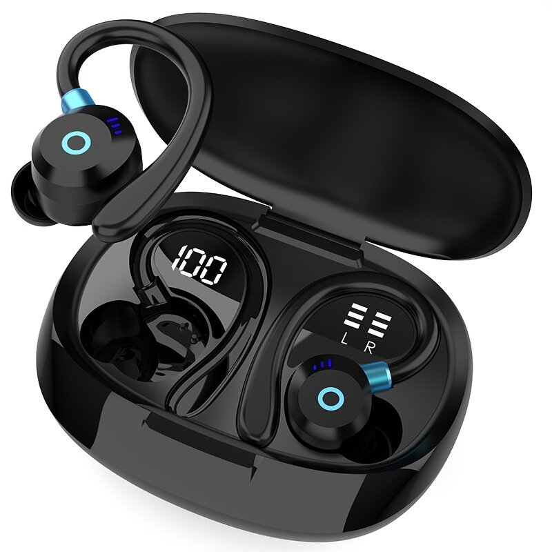 Беспроводные TWS-наушники с шумоподавлением ENC, черные, Bluetooth 5.4, встроенные два микрофона, сенсорное управление громкостью, до 40 часов работы, зарядный чехол с двойным LED-дисплеем, быстрая зарядка Type-C